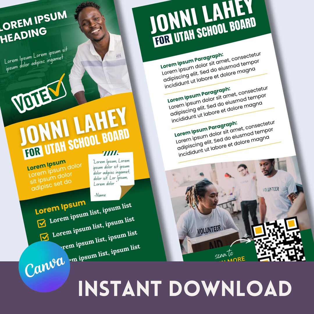 Political Campaign Rack Card Template, 4x9 Editable Canva Flyer ...