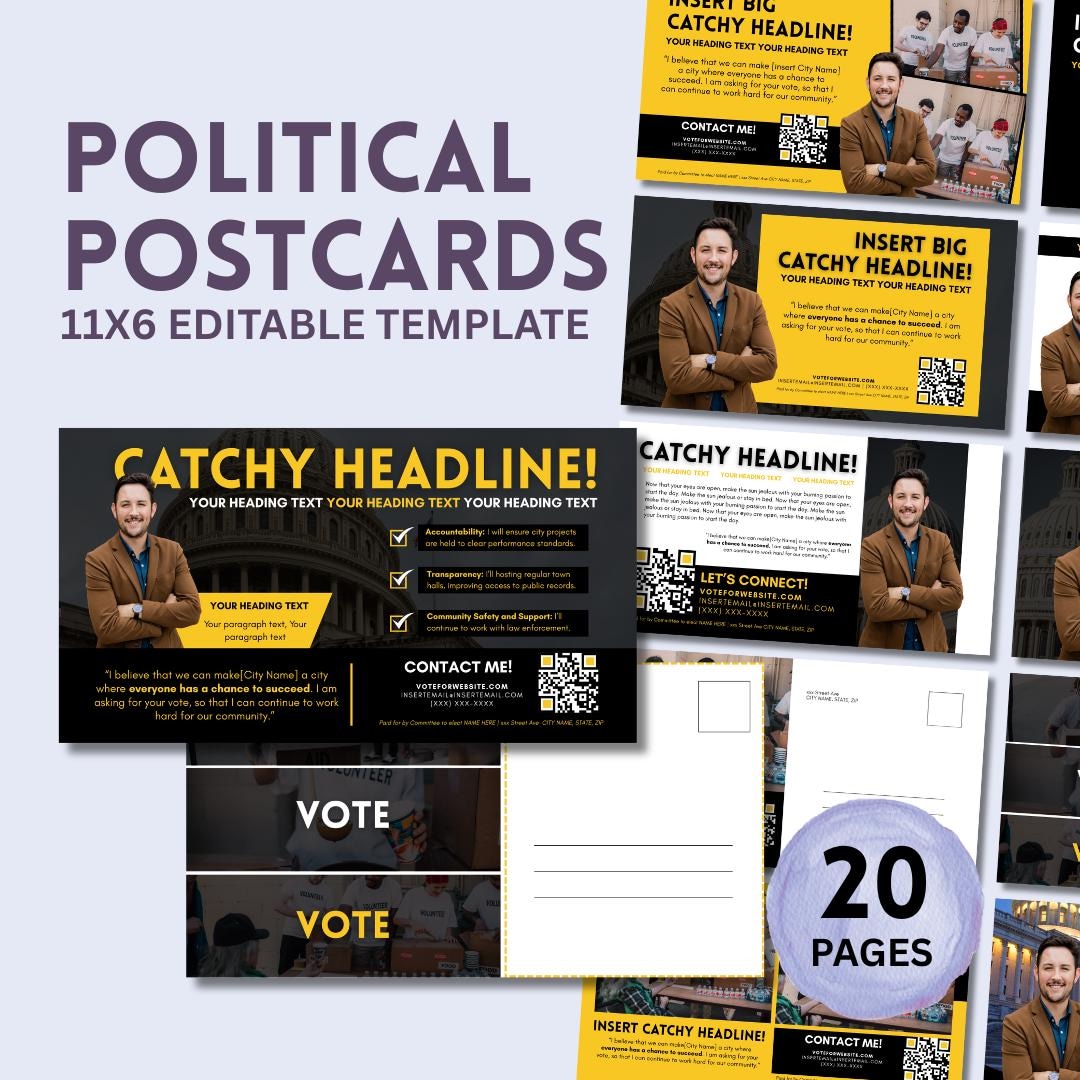 Editable Political Postcard Template: 11x6 Campaign Mailer (digital ...