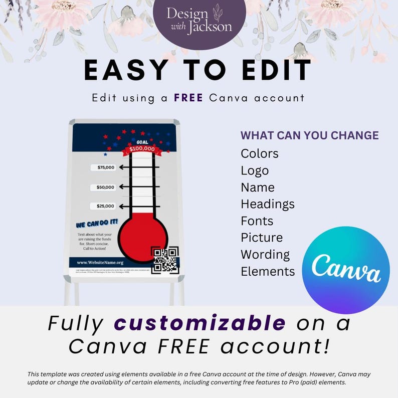 Editable Fundraising Thermometer Sign: 24x36 Goal Meter Canva Template ...
