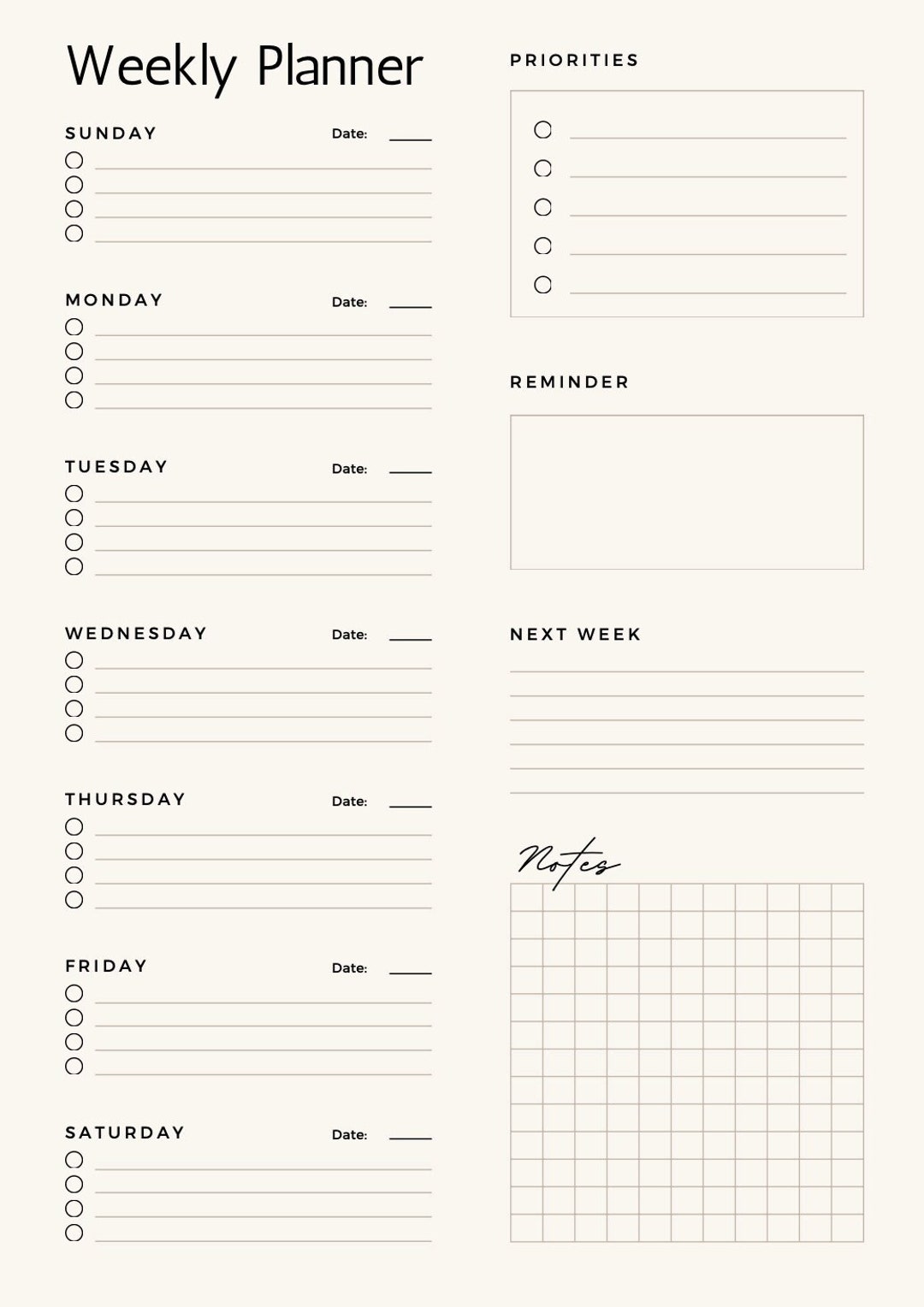 Weekly Planner, Digital PDF - Etsy