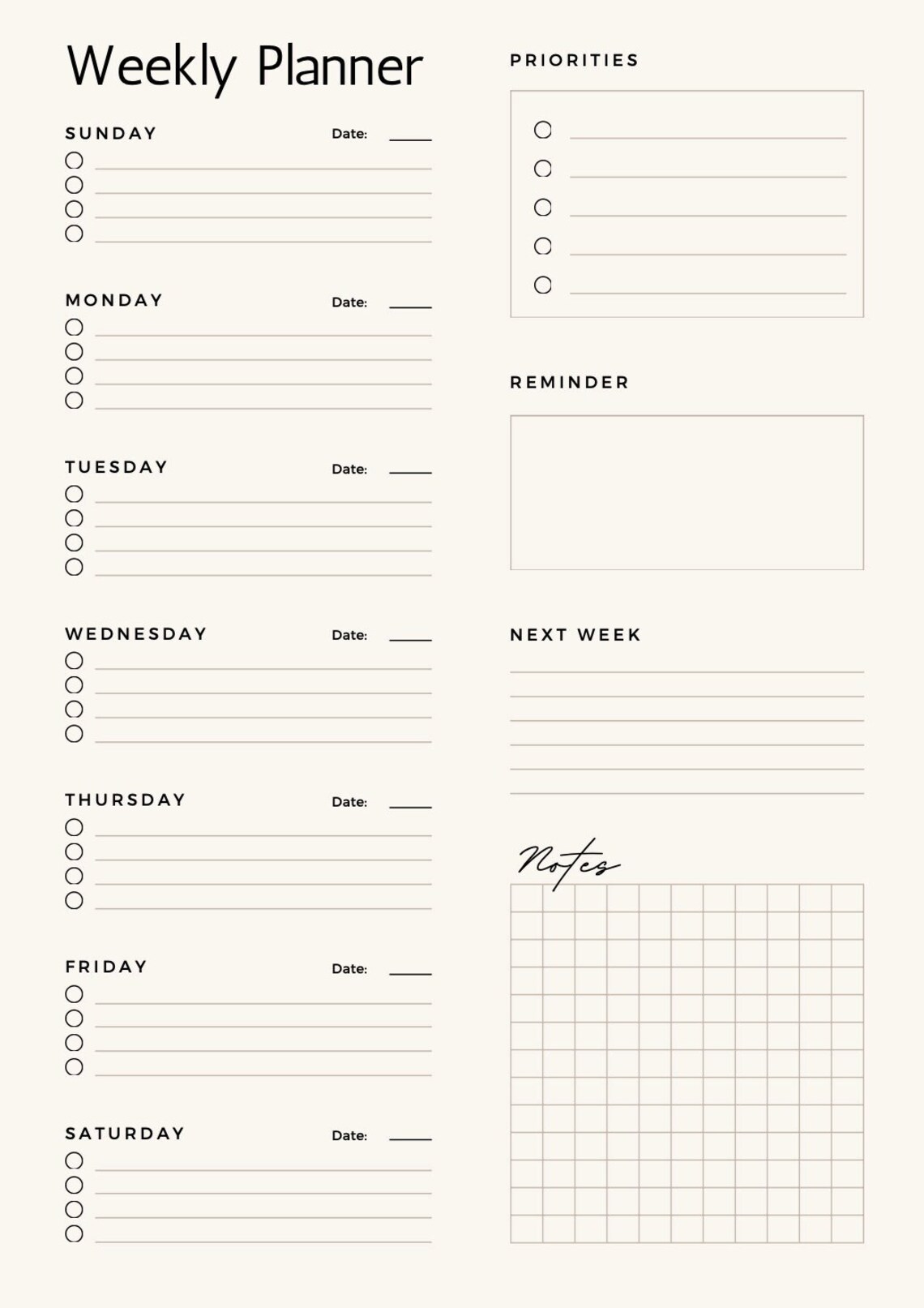 Weekly Planner, Digital PDF - Etsy