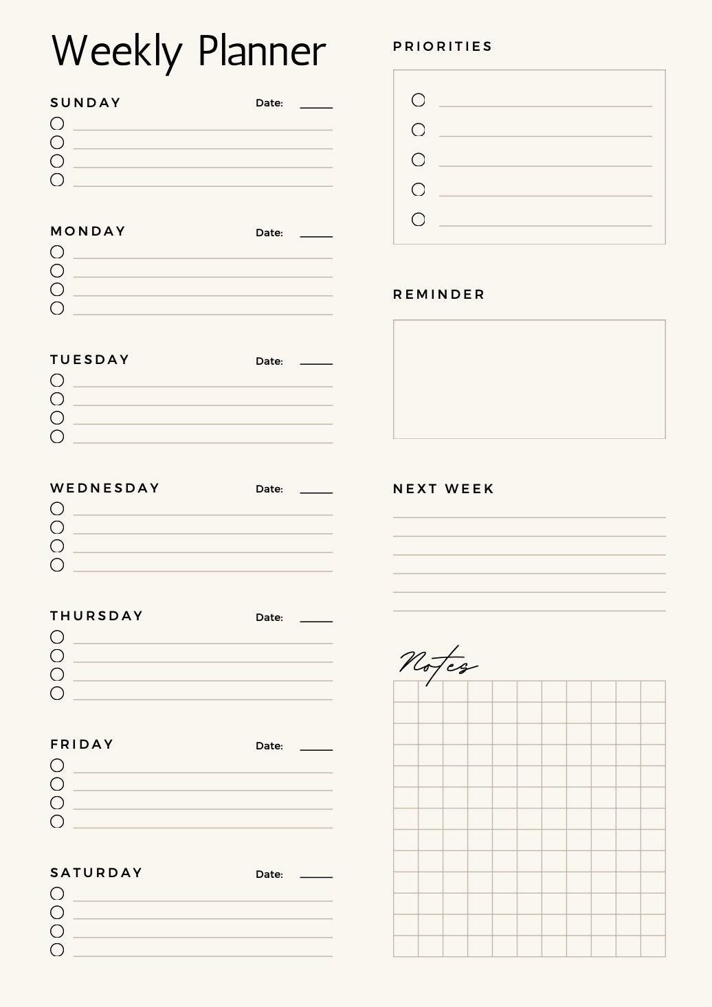 Weekly Planner, Digital PDF - Etsy