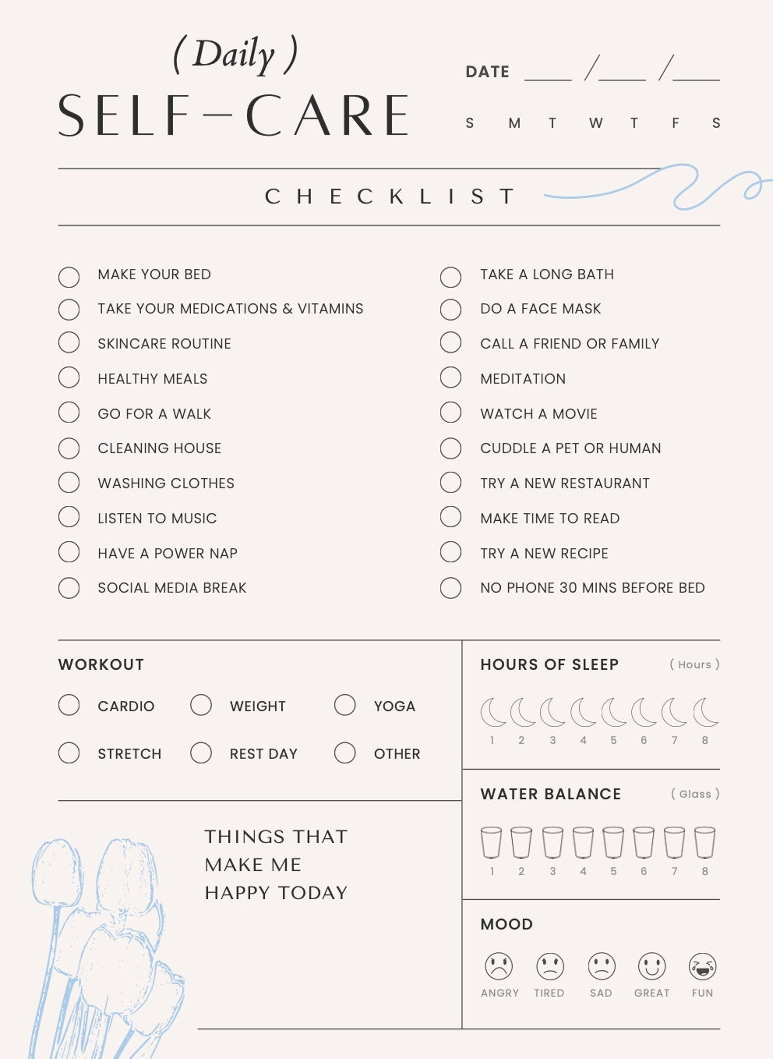 Self-care Checklist, Digital PDF - Etsy