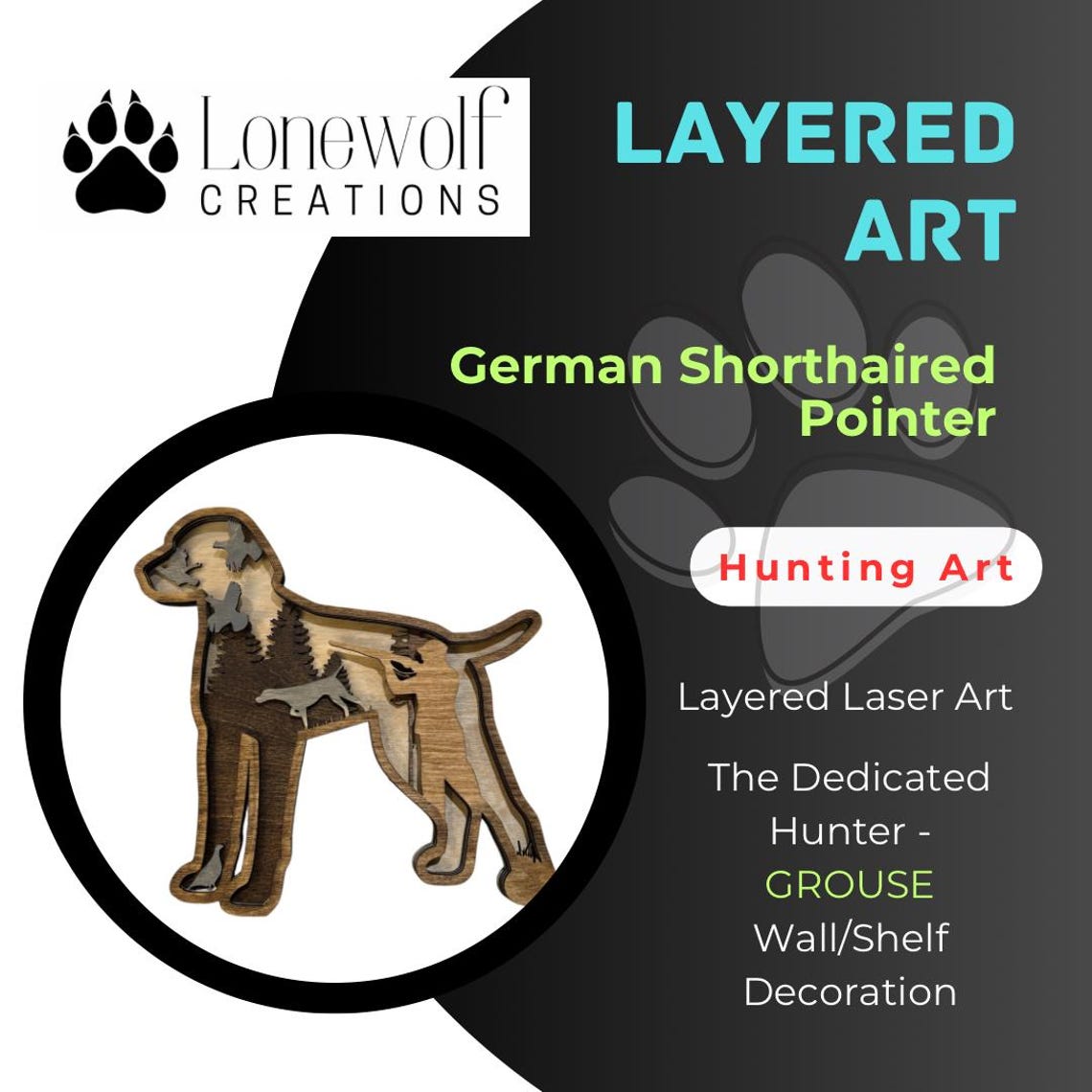 German Shorthair Pointer - Grouse - Layered Laser Wood Art - Handmade ...