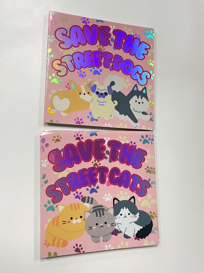 STICKER Cute Save the Street Cats and Dogs Glossy Holographic Vinyl ...