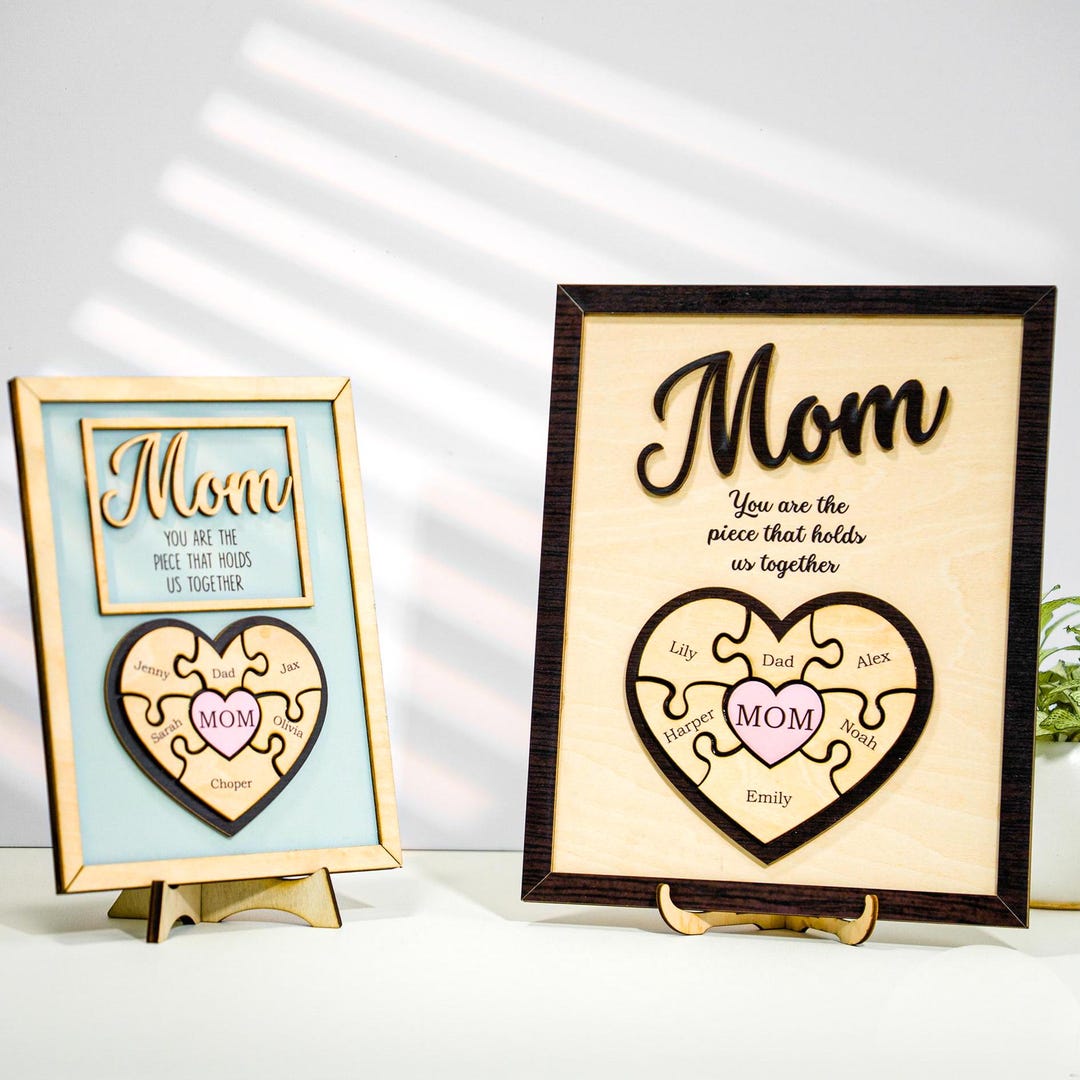 Customize Name Heart Puzzle Kids and Pets Mom Family Frame, Mother's ...