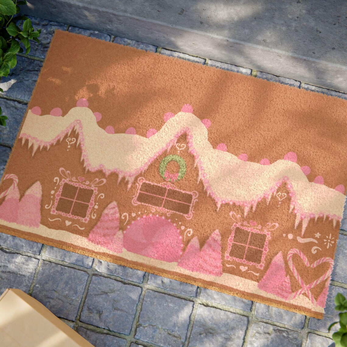 Pink Christmas Holiday Gingerbread House Festive Decorative Doormat - Etsy