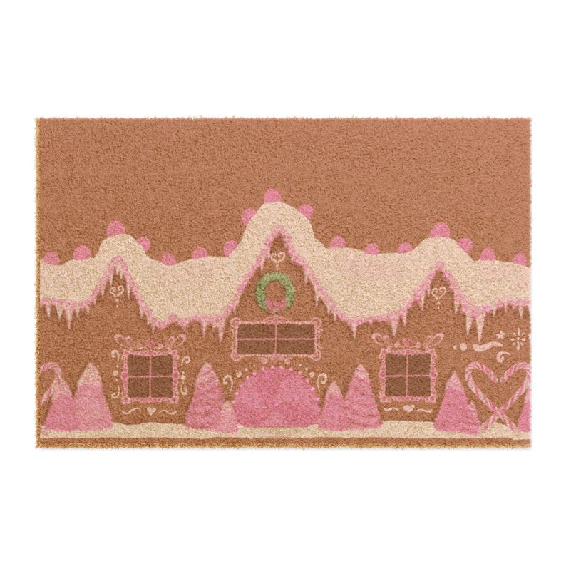 Pink Christmas Holiday Gingerbread House Festive Decorative Doormat - Etsy