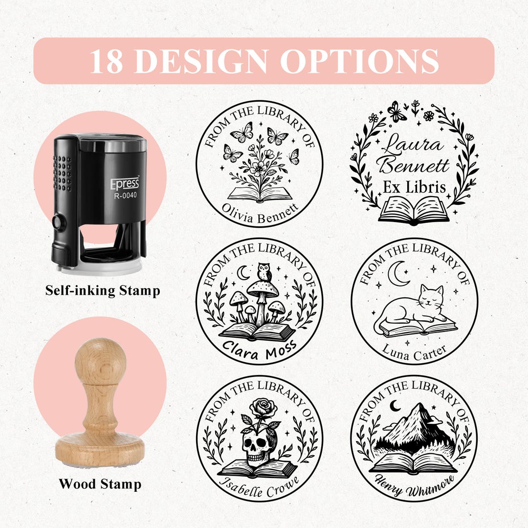 CUSTOM BOOK STAMP – 18 Styles, Collective Handmade Art, Wood & Self ...