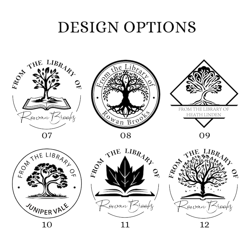 Personalized BOOK STAMP, 12 Tree of Life Designs, Wood & Self-inking ...