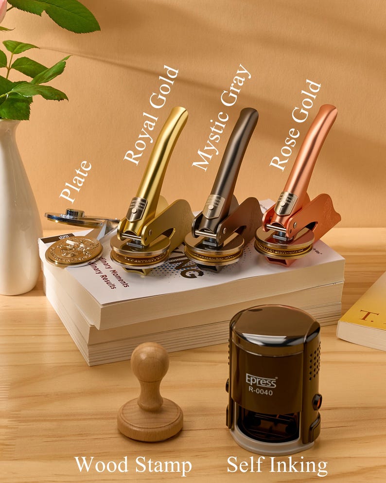 PERSONALIZED BOOK EMBOSSER – 18 Ex Libris Styles, 40mm, Removable Plate ...