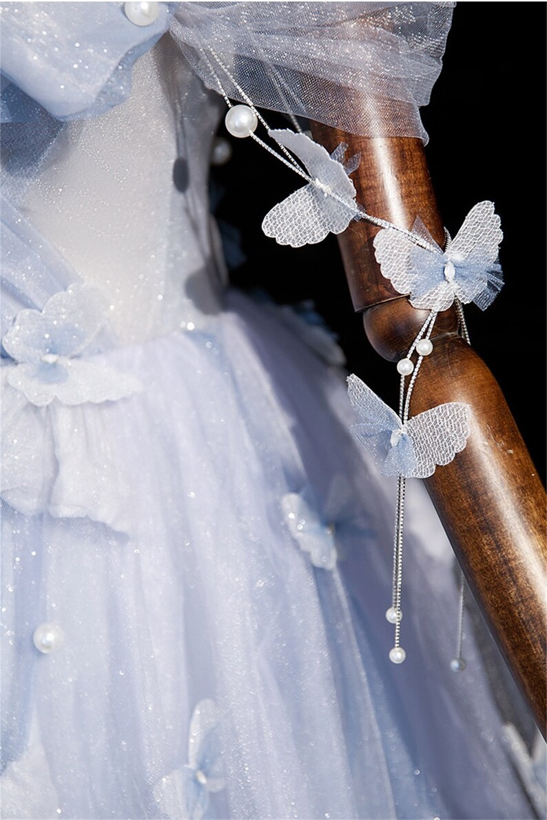 Fairy Blue Evening Dress Butterfly Prom Dress Sparking Formal Dress ...