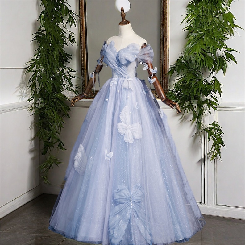 Fairy Blue Evening Dress Butterfly Prom Dress Sparking Formal Dress ...