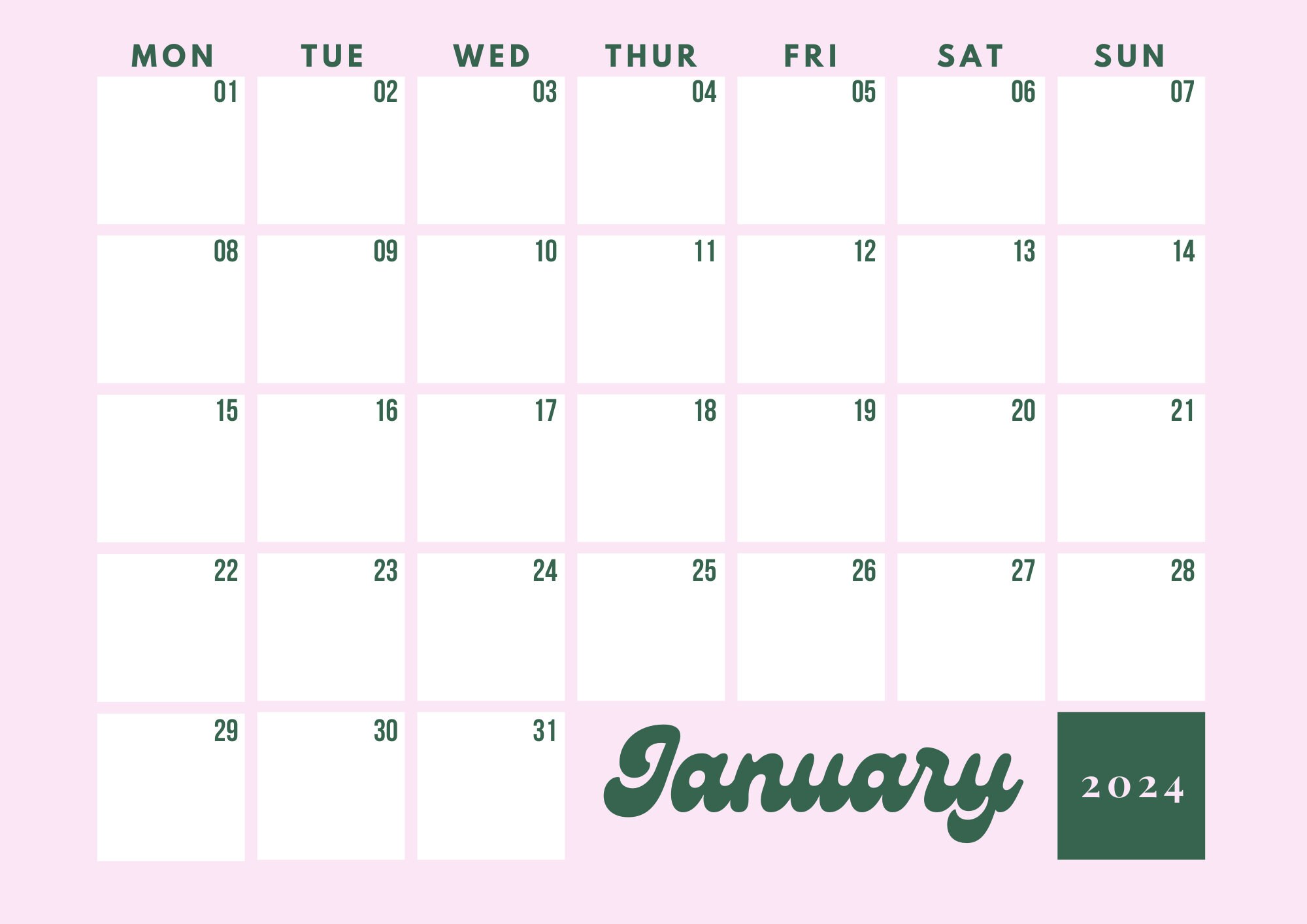 2024 Printable Monthly Calendar - Etsy