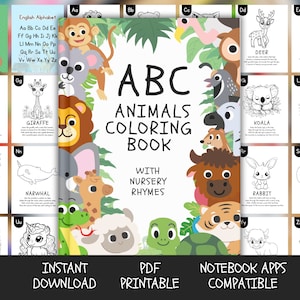 Cute Animals Coloring Book Printable, ABC Alphabet Pages Preschool Busy ...