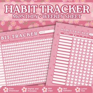 Printable Cute Habit Tracker Pink Monthly Habit Tracker Heart Flower ...