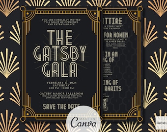 Great Gatsby Ticket Template Editable Party Invitation Roaring 20s ...
