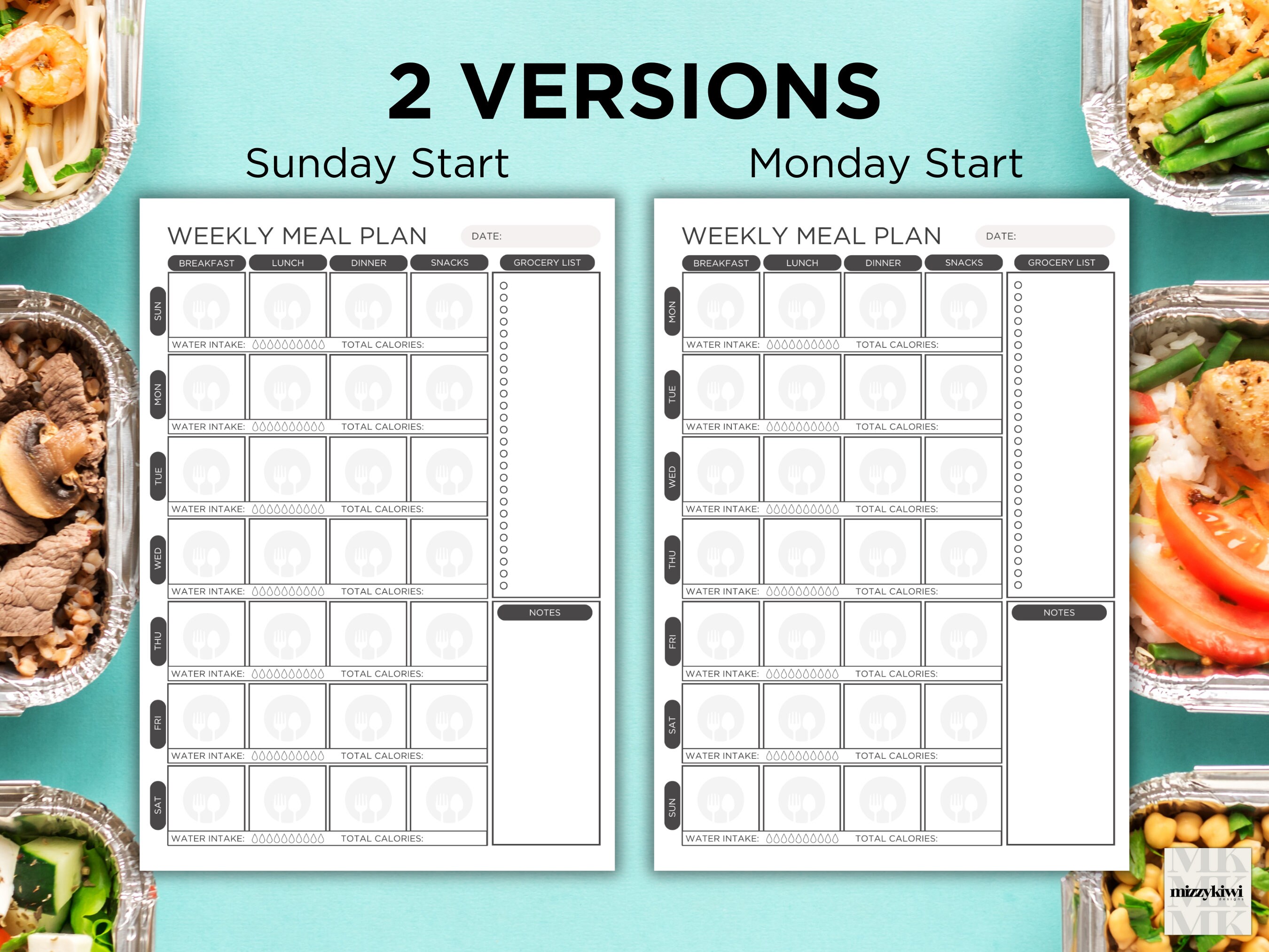 Weekly Meal Planner and Grocery List Printable Meal Prep Planner, Food ...