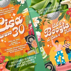 Disco Garden Party Birthday Invitation Card Template Editable, Summer ...