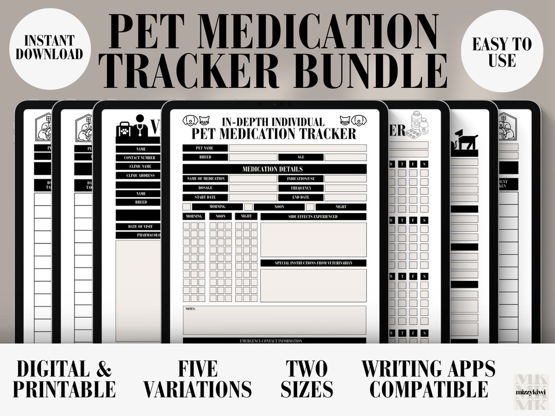 Digital Pet Medication Tracker Bundle Printable, Vet Consultation ...