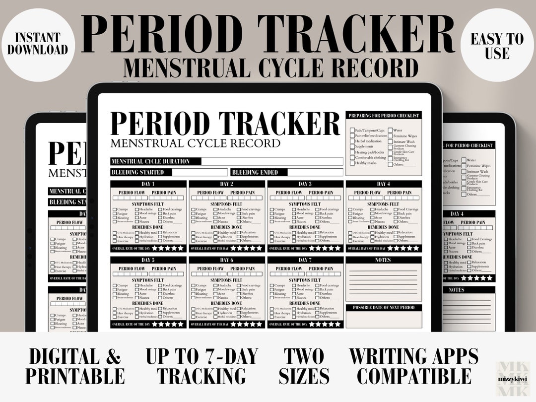 Digital Period Tracker Printable, Menstrual Cycle Monitoring Journal ...