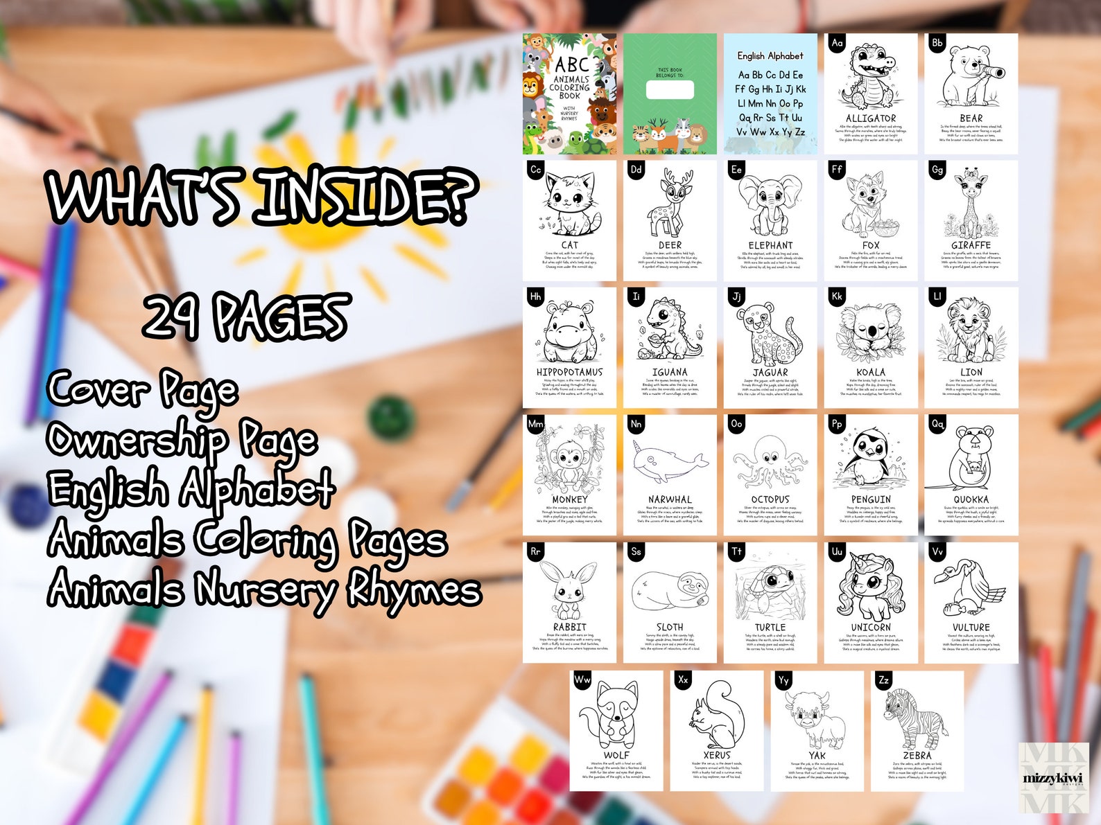 Cute Animals Coloring Book Printable, ABC Alphabet Pages Preschool Busy ...