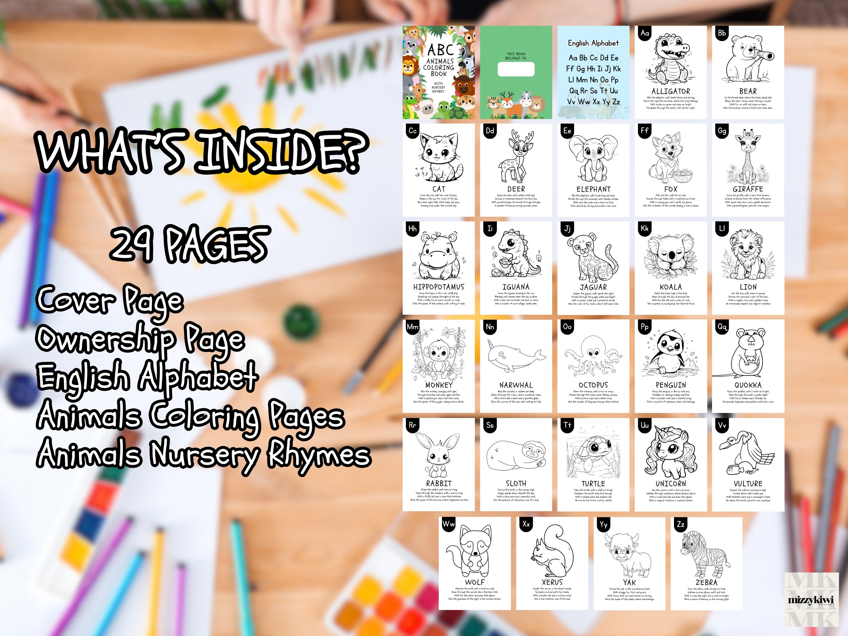 Cute Animals Coloring Book Printable, ABC Alphabet Pages Preschool Busy ...