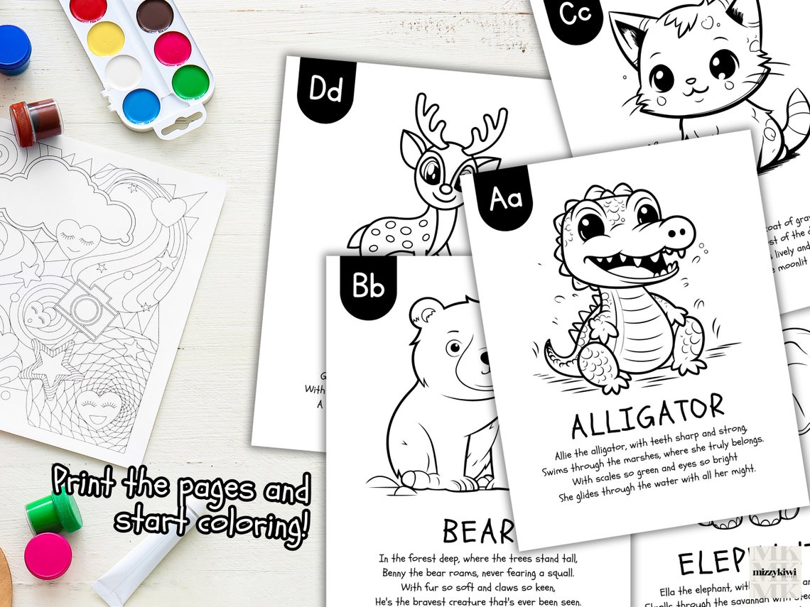 Cute Animals Coloring Book Printable, ABC Alphabet Pages Preschool Busy ...