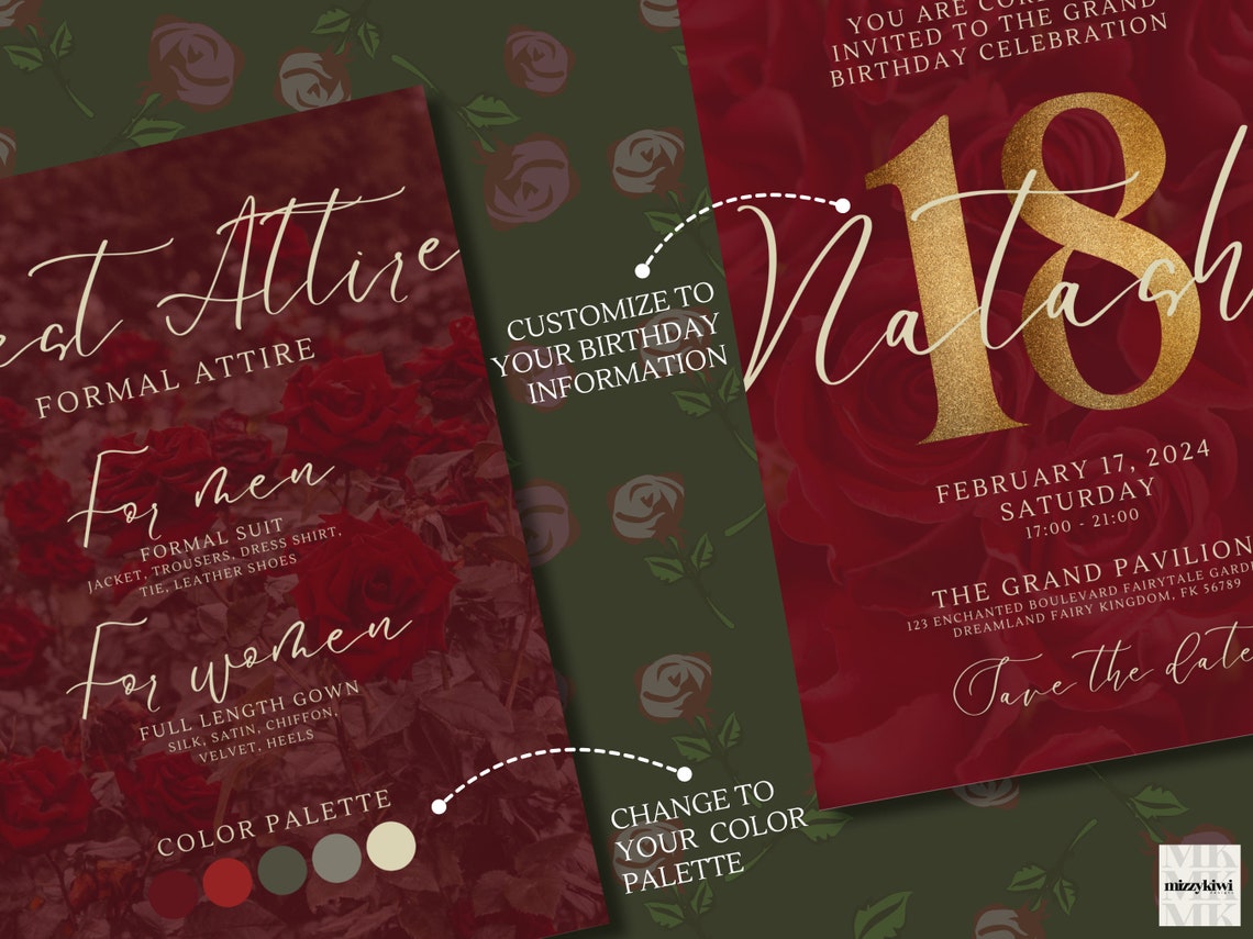 18th Birthday Invitation Card Template Full Editable Elegant Gold and ...