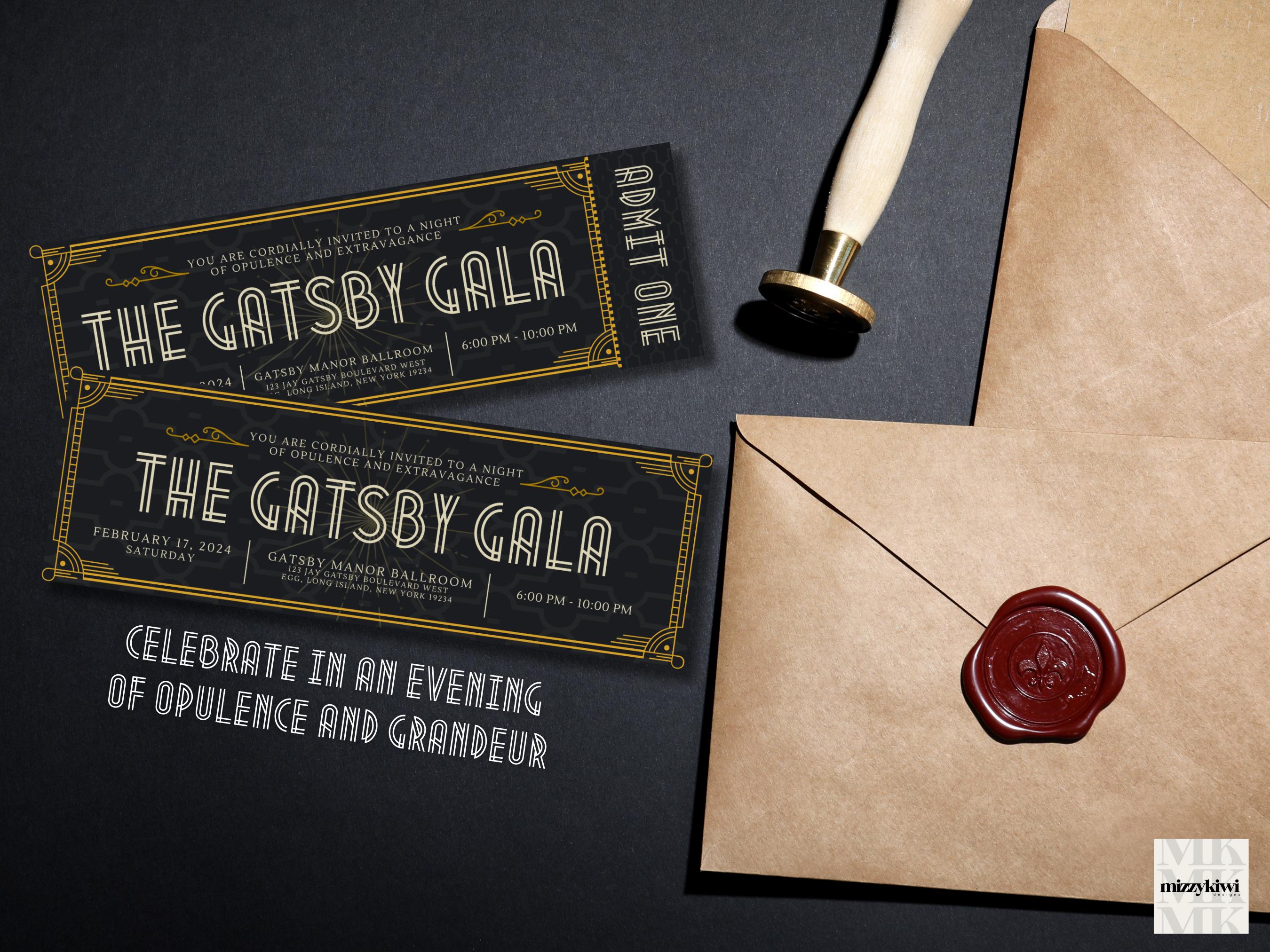 Great Gatsby Ticket Template Editable Party Invitation Roaring 20s ...