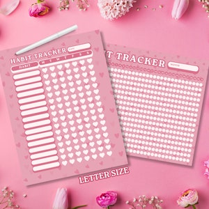 Printable Cute Habit Tracker Pink Monthly Habit Tracker Heart Flower ...