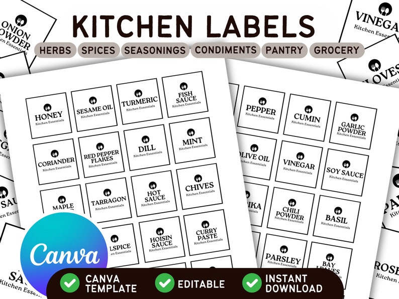 Editable Kitchen Label Canva Template Kitchen Condiments Organization ...