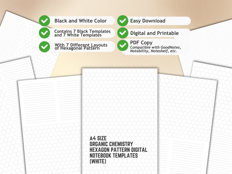 14 Pages Hexagonal Graph Sheets Layout Pattern Organic Chemistry ...