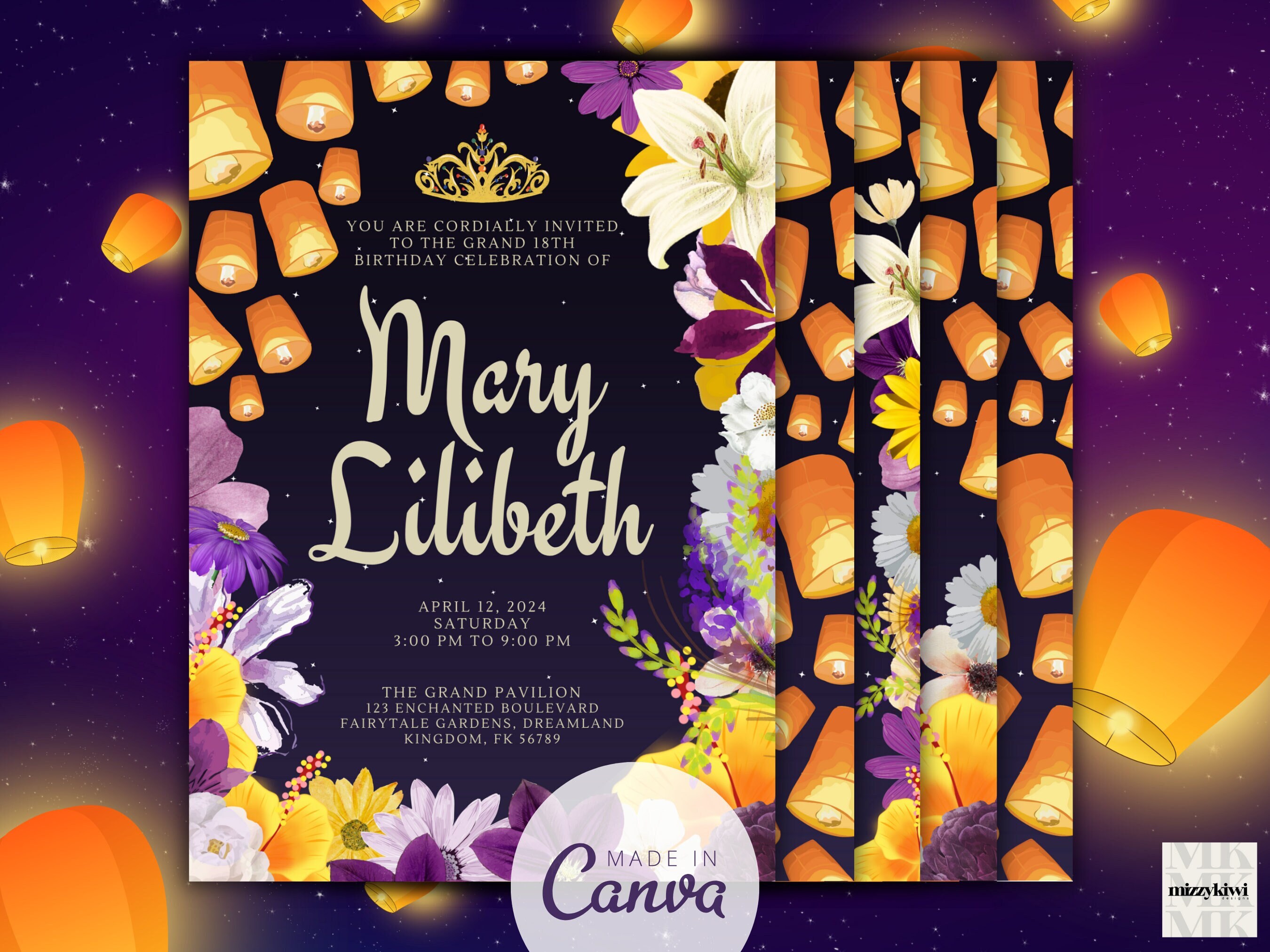 18th Birthday Invitation Card Template Fully Editable Elegant Floating ...