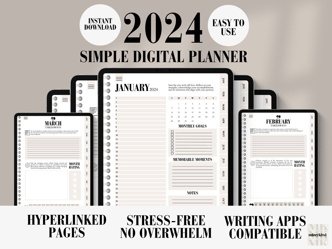 Simple Digital Planner 2024 Printable Journal Modern Minimalist ...