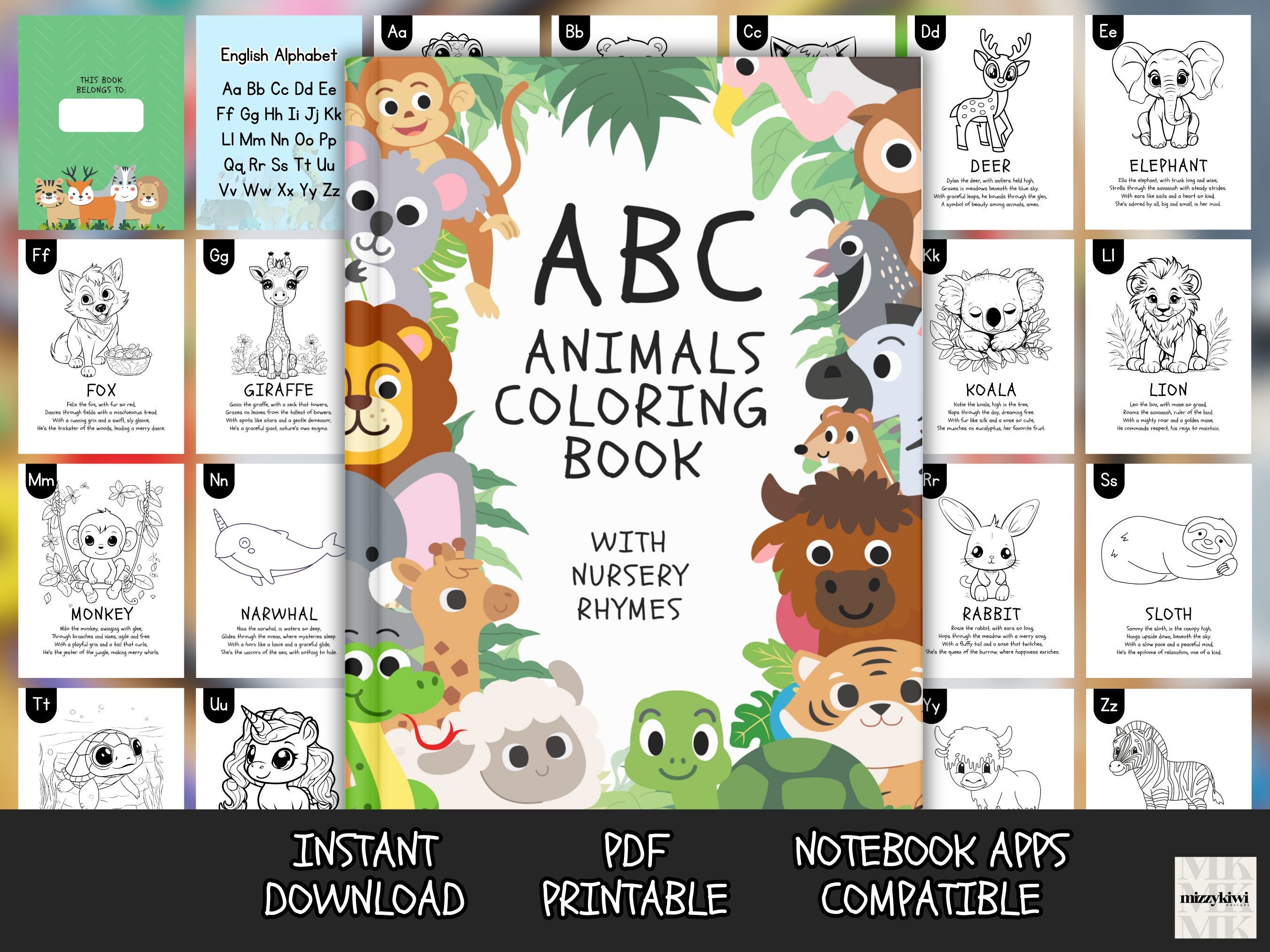 Cute Animals Coloring Book Printable, ABC Alphabet Pages Preschool Busy ...