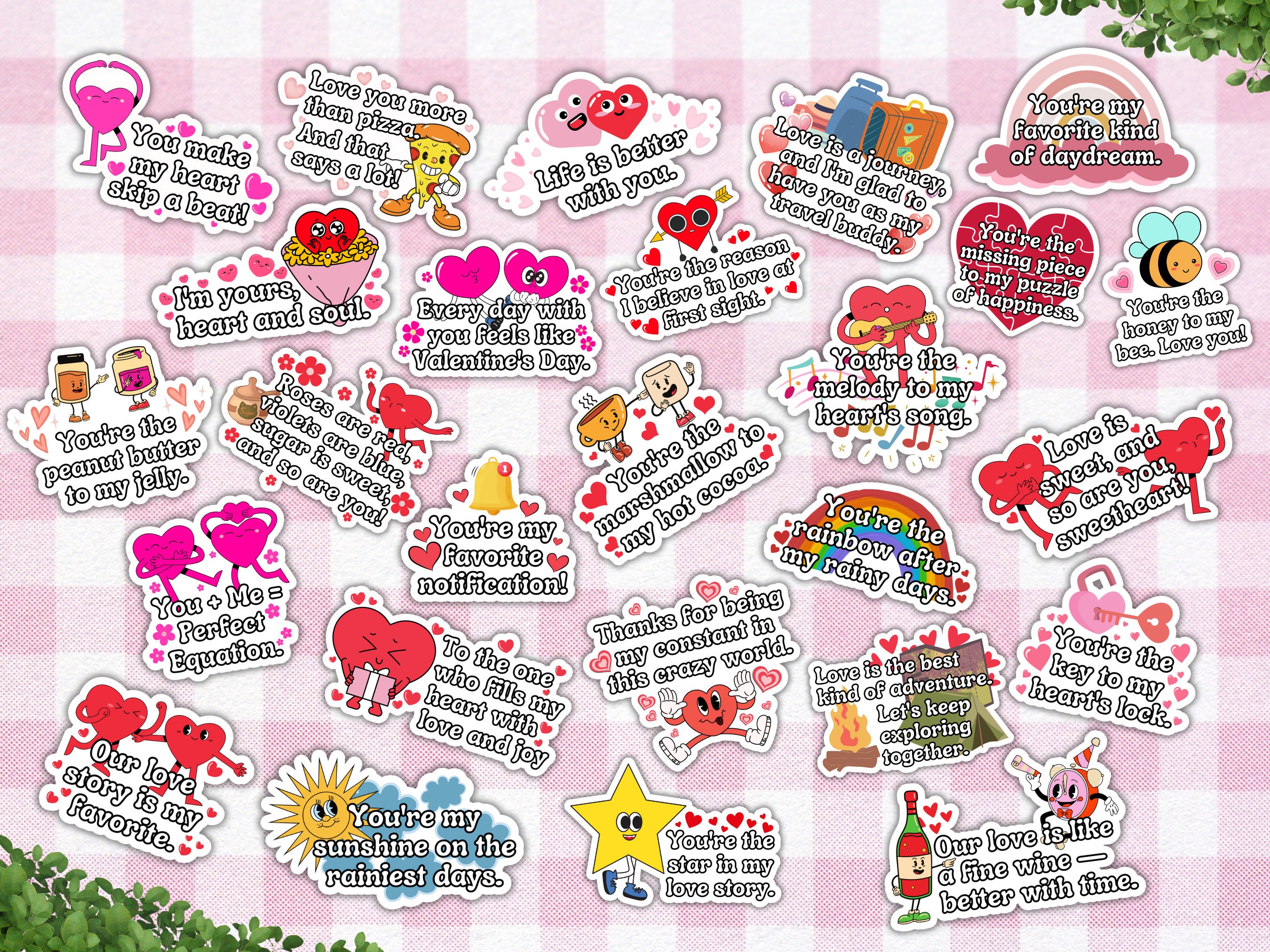 Printable Valentine Stickers Cute Love Stickers Heartfelt Message, Pink ...