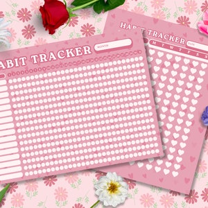 Printable Cute Habit Tracker Pink Monthly Habit Tracker Heart Flower ...