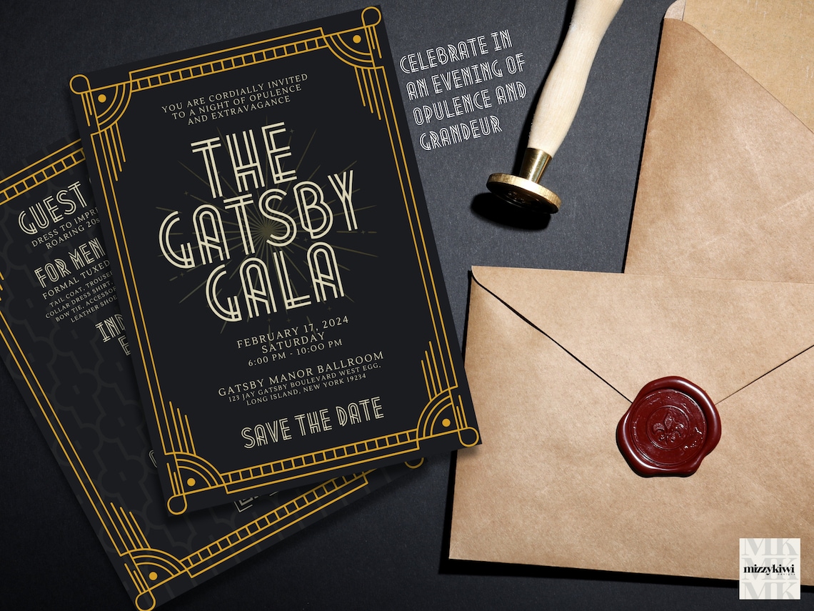 Great Gatsby Party Invitation Card Template Editable Roaring 20s Soiree ...