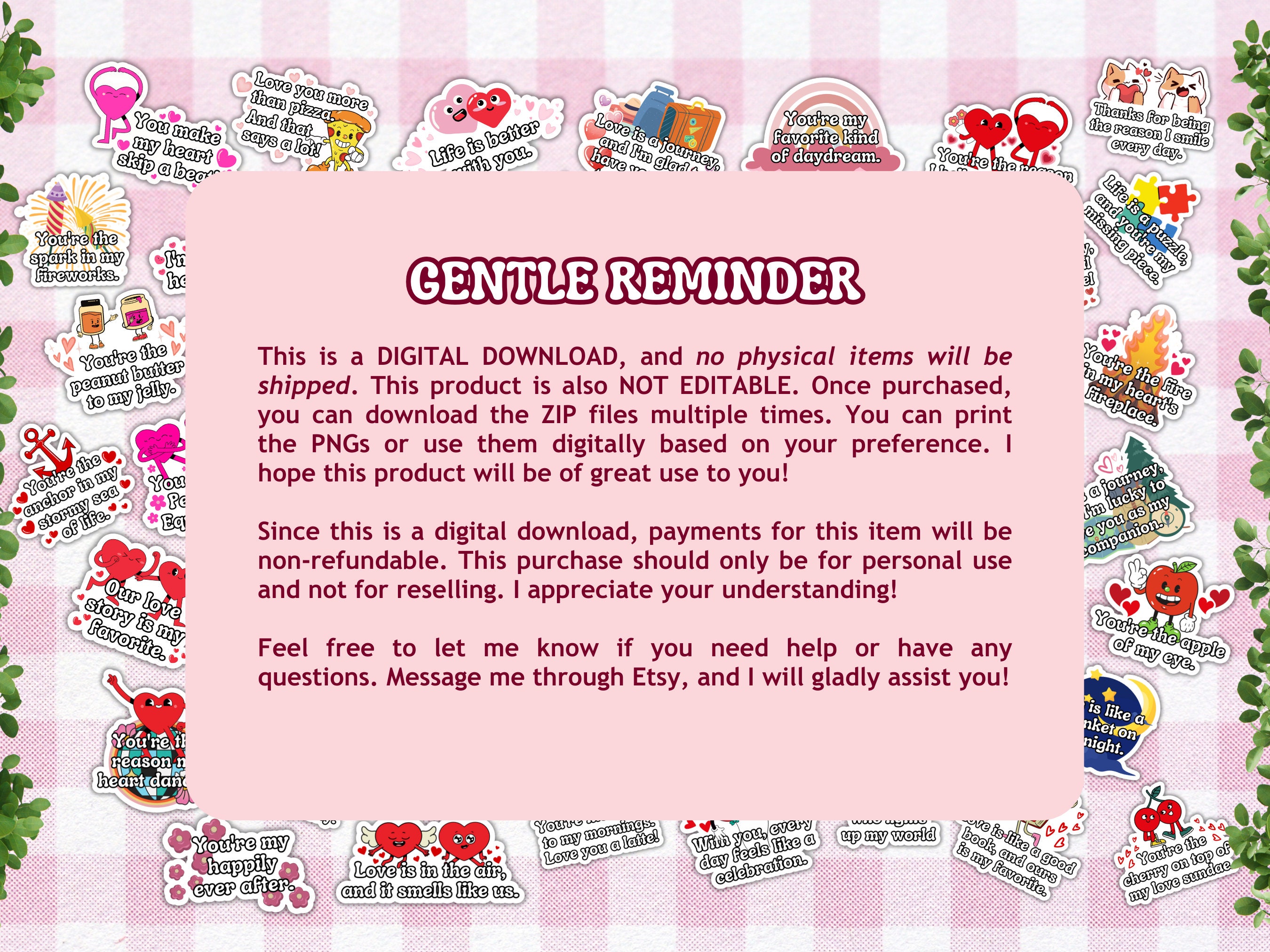 Printable Valentine Stickers Cute Love Stickers Heartfelt Message, Pink ...