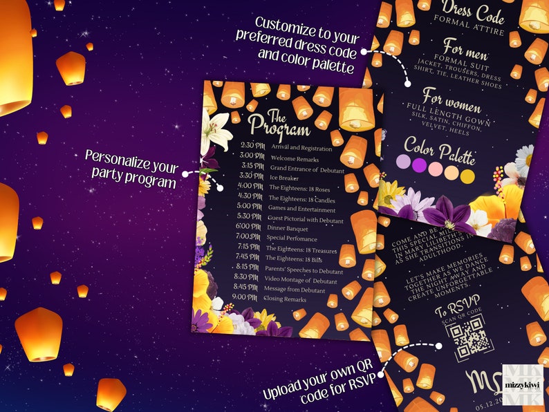 18th Birthday Invitation Card Template Fully Editable Elegant Floating ...