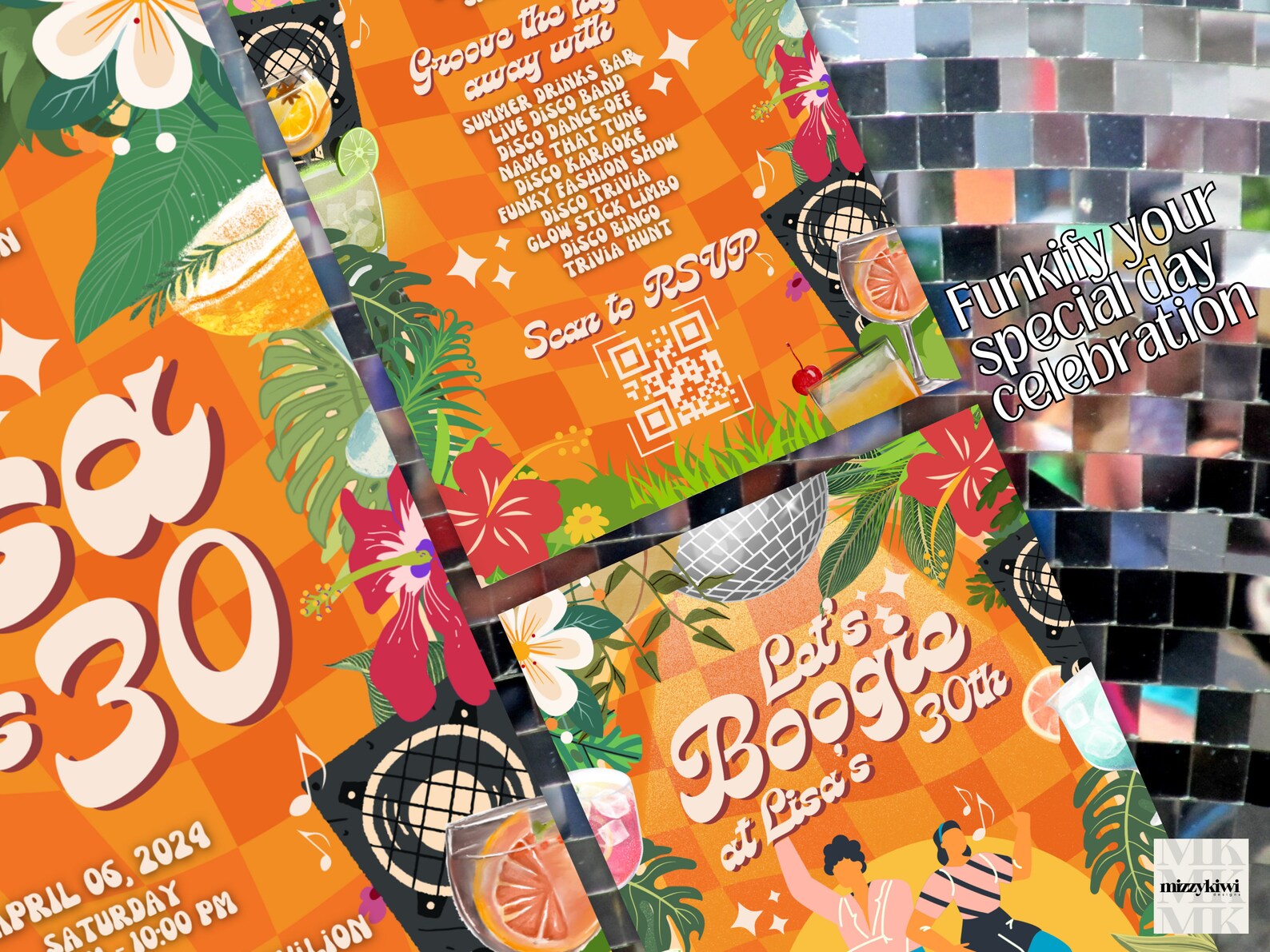 Disco Garden Party Birthday Invitation Card Template Editable, Summer ...