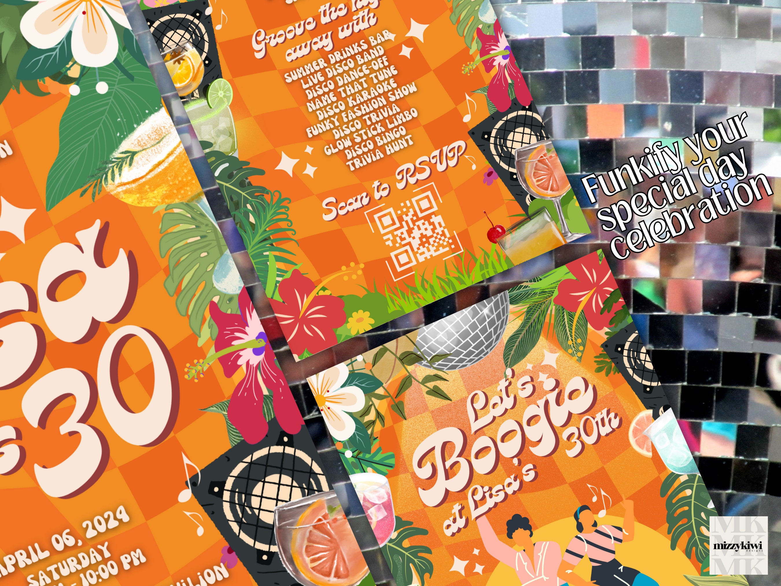 Disco Garden Party Birthday Invitation Card Template Editable, Summer ...