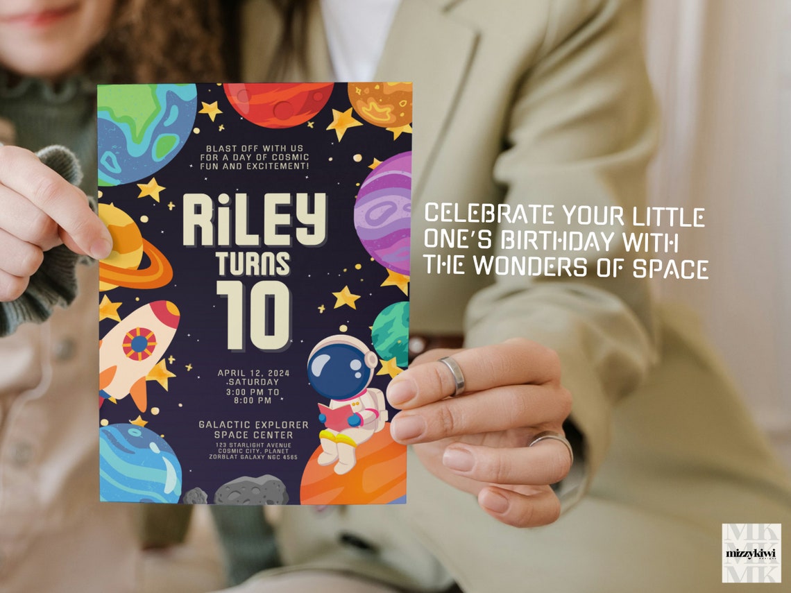 Outer Space Birthday Party Invitation Card Template Editable, Universe ...