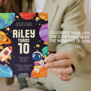 Outer Space Birthday Party Invitation Card Template Editable, Universe ...
