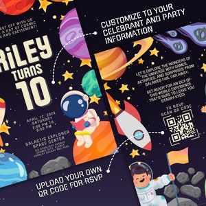 Outer Space Birthday Party Invitation Card Template Editable, Universe ...