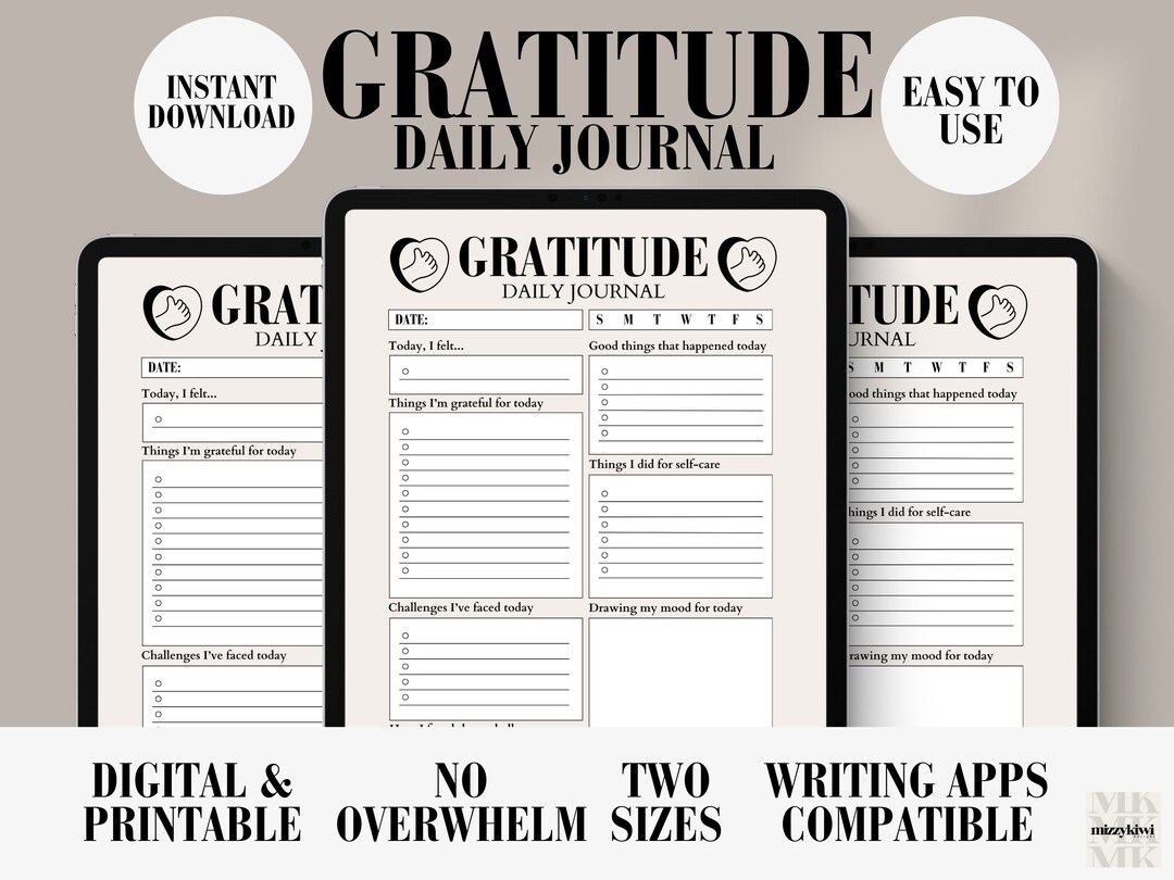 Digital Gratitude Journal Printable, Simple Modern Minimalist Daily ...
