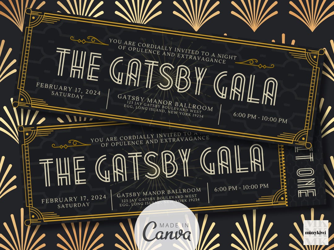 Great Gatsby Ticket Template Editable Party Invitation Roaring 20s ...