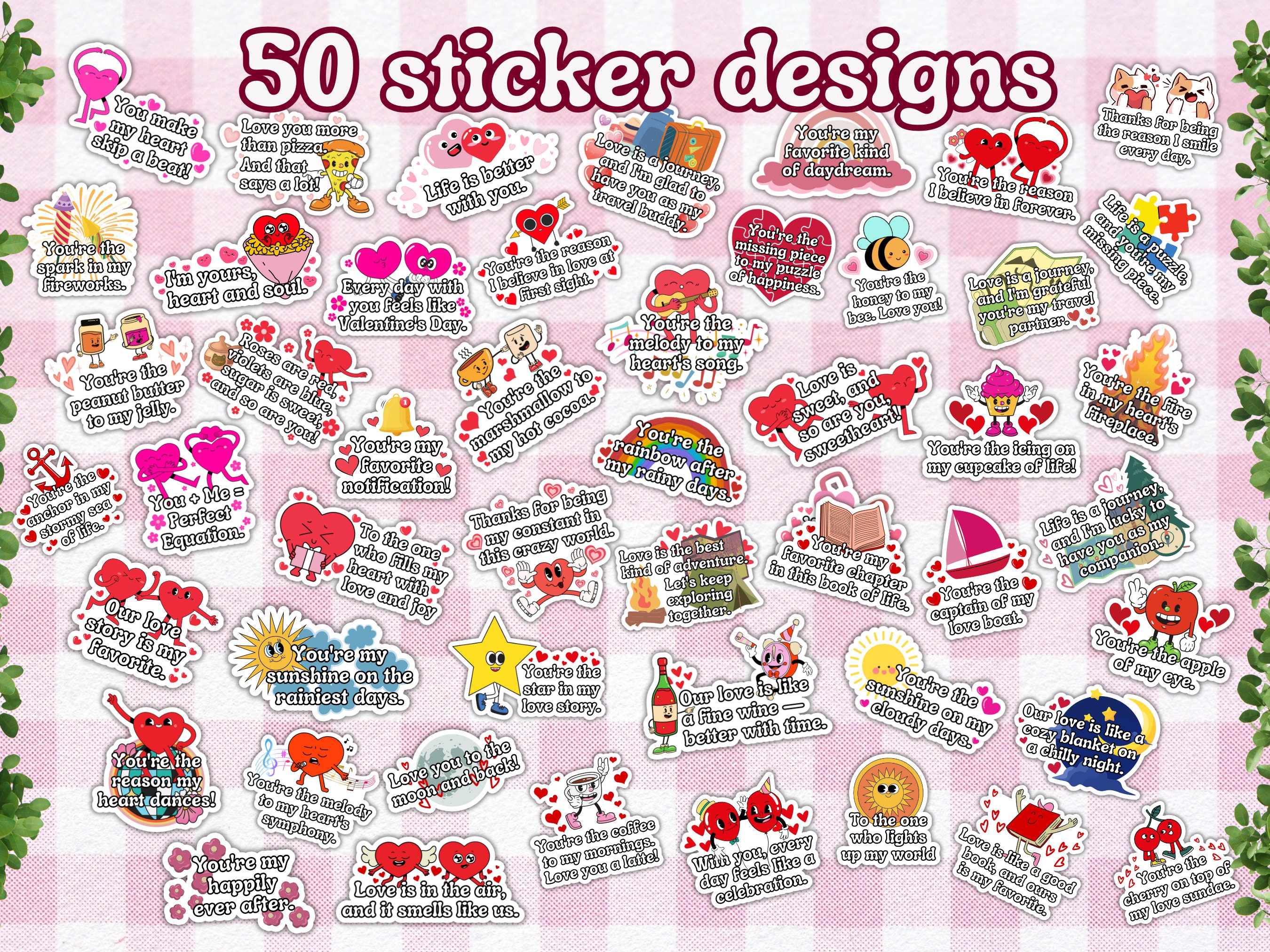 Printable Valentine Stickers Cute Love Stickers Heartfelt Message, Pink ...