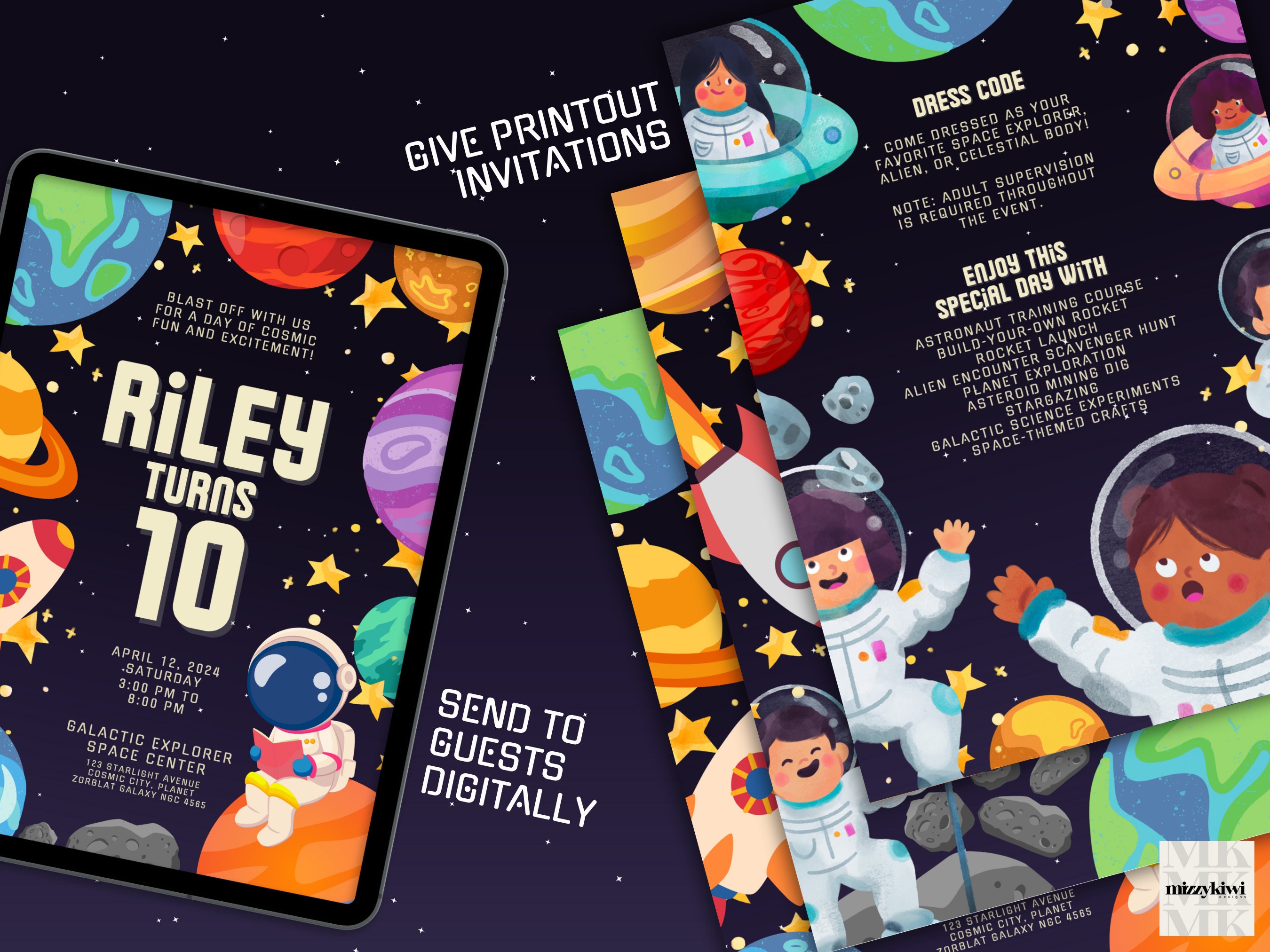 Outer Space Birthday Party Invitation Card Template Editable, Universe ...